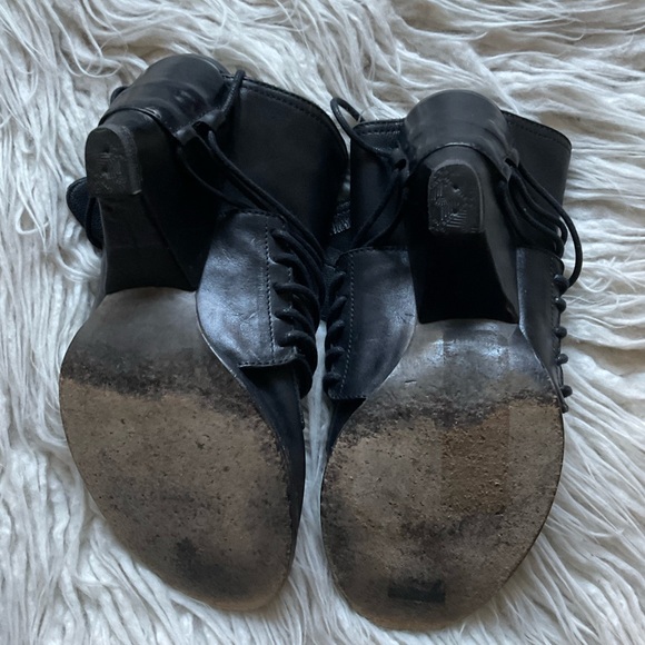 Ld Tuttle | Shoes | Ld Tuttle Black Leather Lace Up Peep Toe Wedge Heel Mule Ankle Bootie Size 7 ...